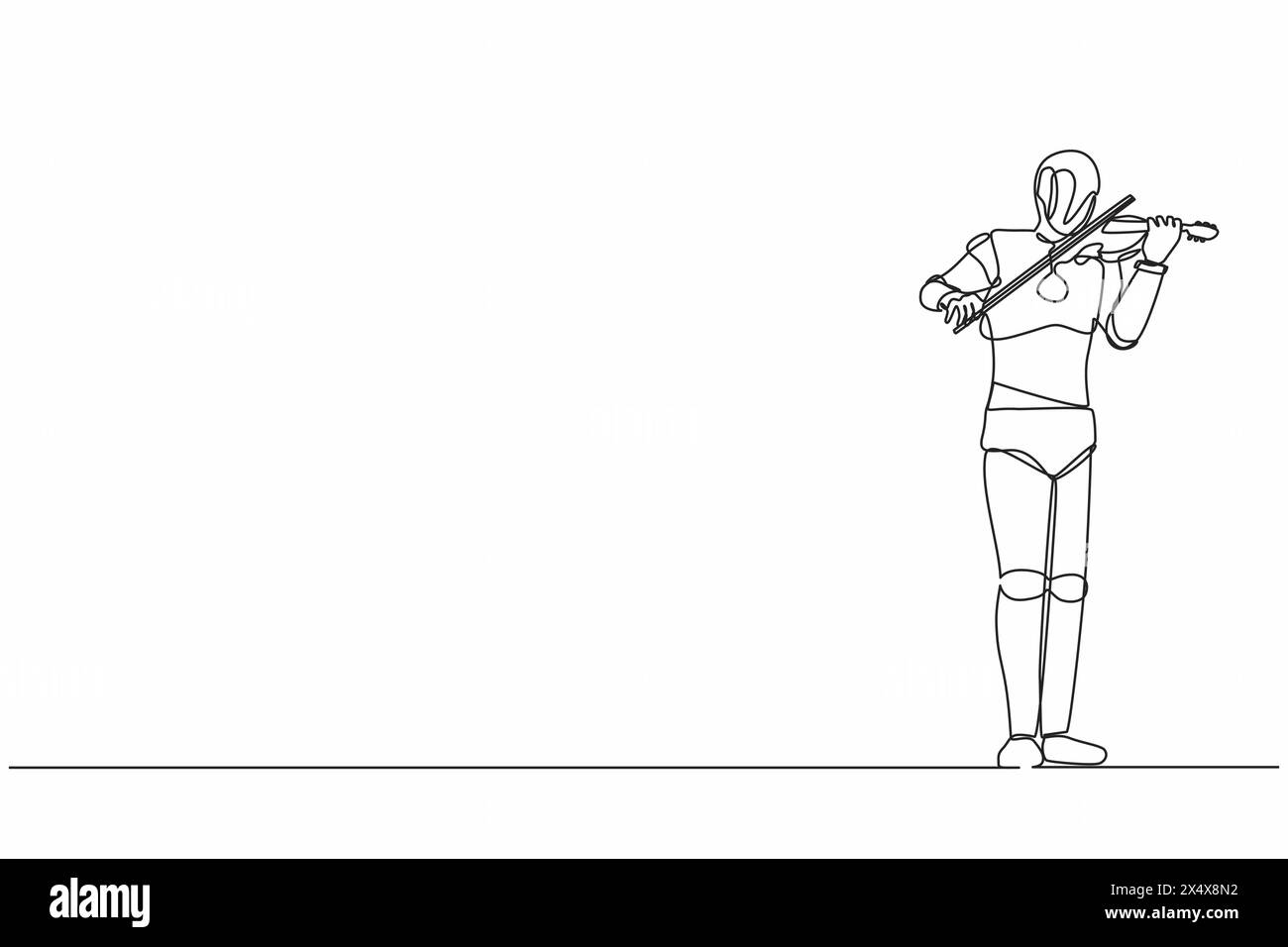 Continuous one line drawing robot musician playing violin classic ...