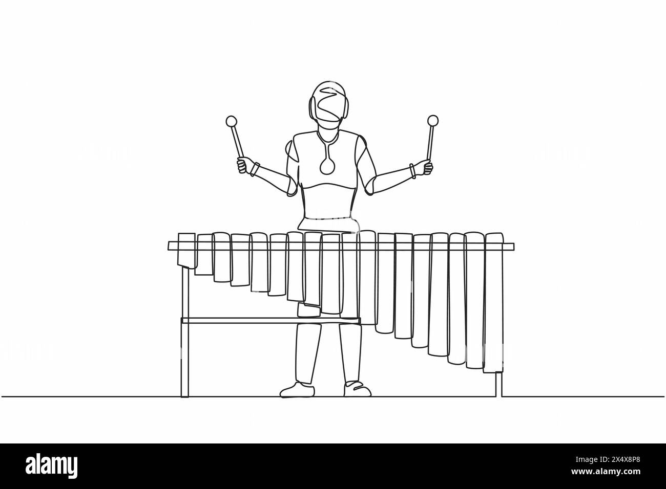 Single continuous line drawing robot percussion player play marimba at ...
