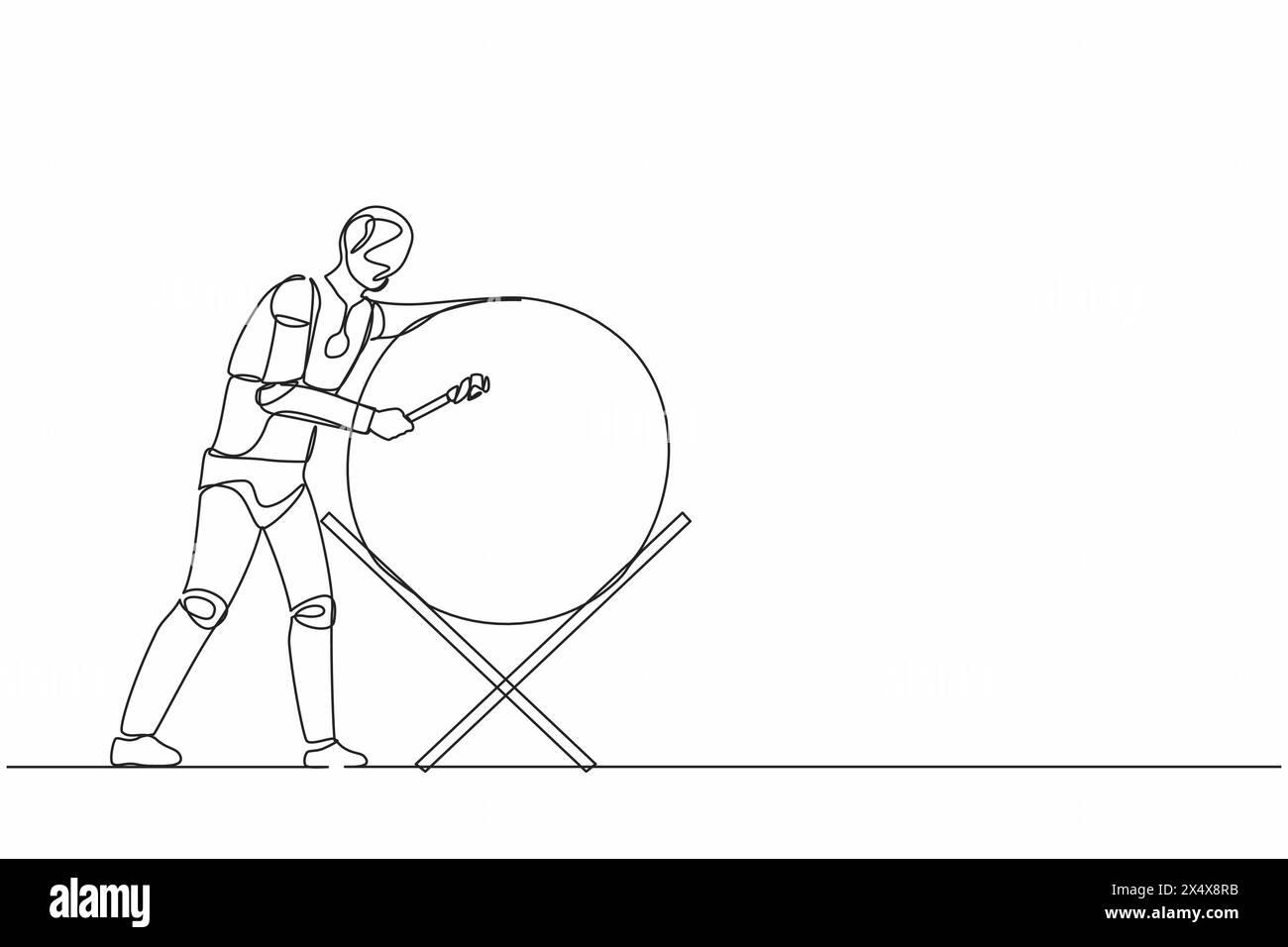 Single continuous line drawing robot hitting traditional drum in ...