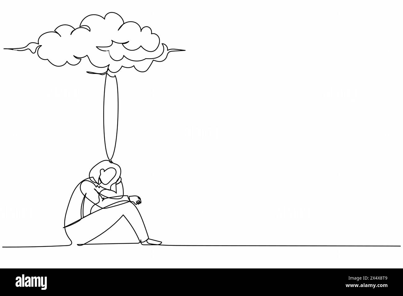 Single one line drawing unhappy depressed businesswoman feeling sad ...