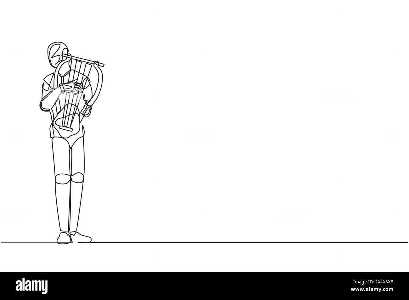 Continuous one line drawing robot musician playing musical lyre on ...