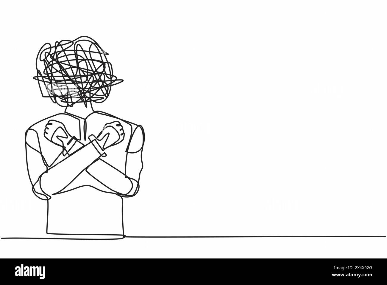 Single one line drawing robot with round scribbles instead of head ...