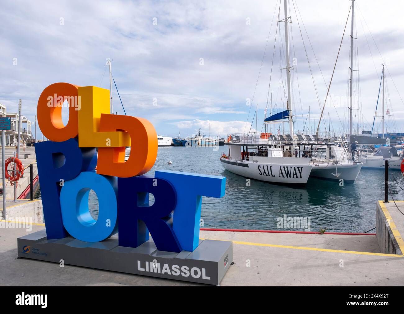 Limassol Old Port sign in Limassol marina, Republic of Cyprus Stock ...