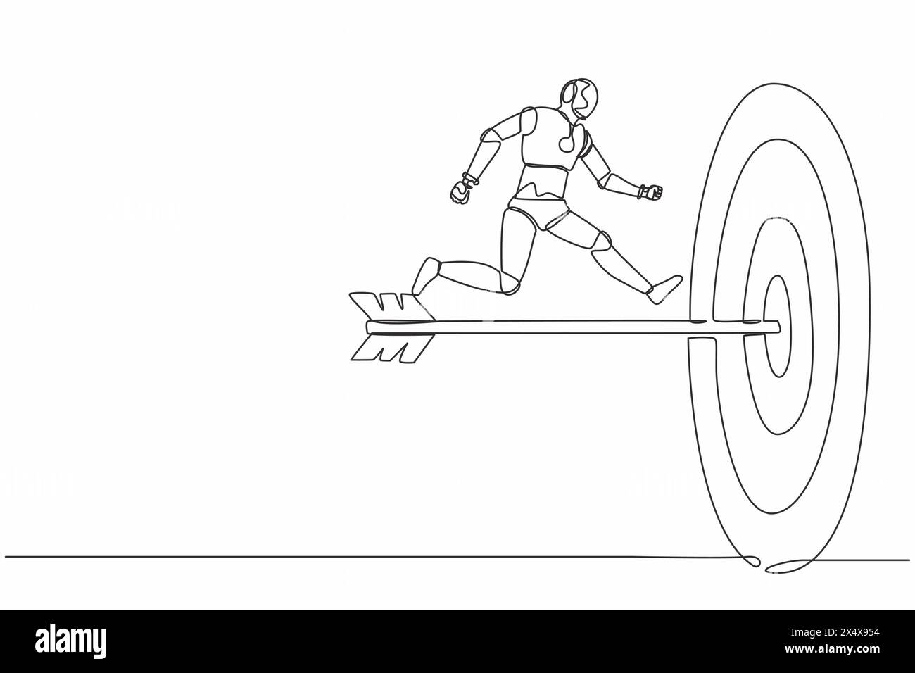 Single continuous line drawing robot run to bullseye with dart. Reach ...