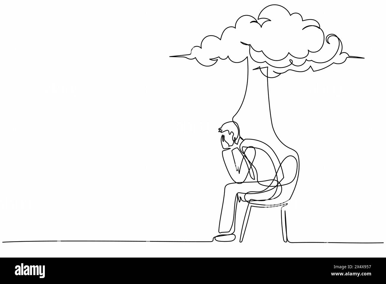 Continuous one line drawing worried businessman sitting on chair under ...