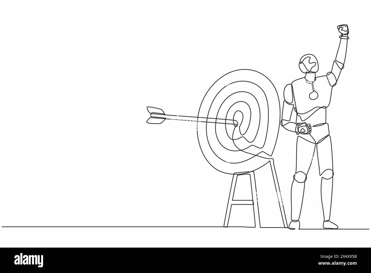 Single continuous line drawing robot raised hand with fist gesture ...