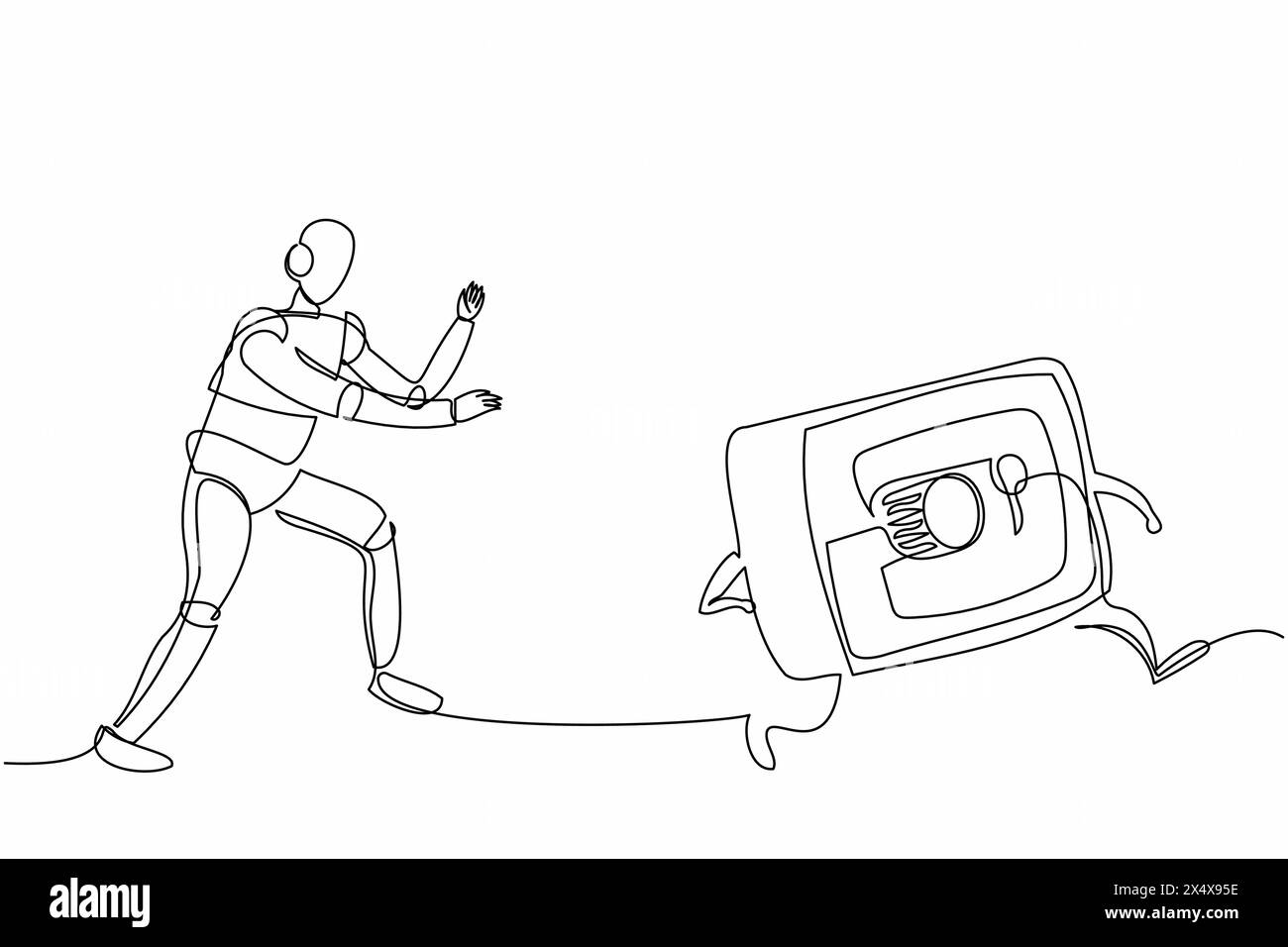 Continuous one line drawing robot run chasing deposit box. Financial ... Continuous one line drawing robot run chasing deposit box. Financial ...