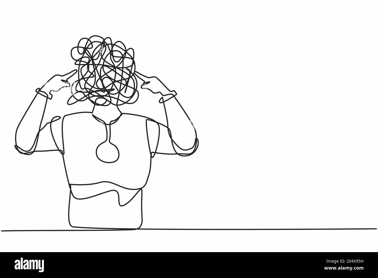 Single one line drawing robot with round scribbles instead of head ...