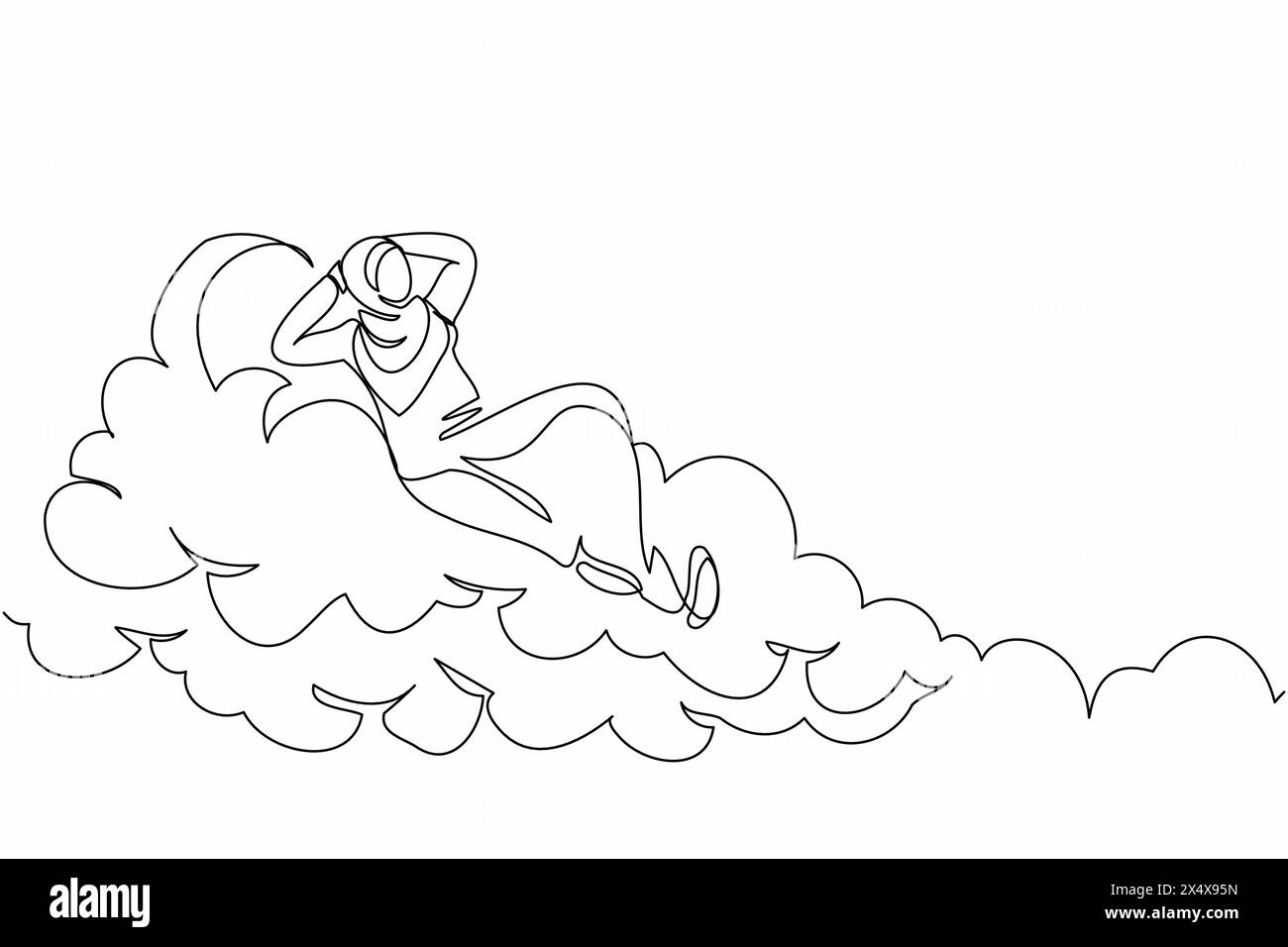 Continuous one line drawing successful Arabian businesswoman relaxing ...