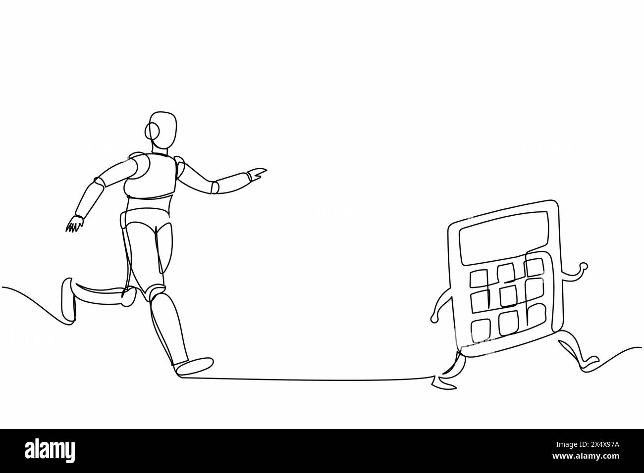 Single one line drawing robot chasing calculator. Calculation of ...