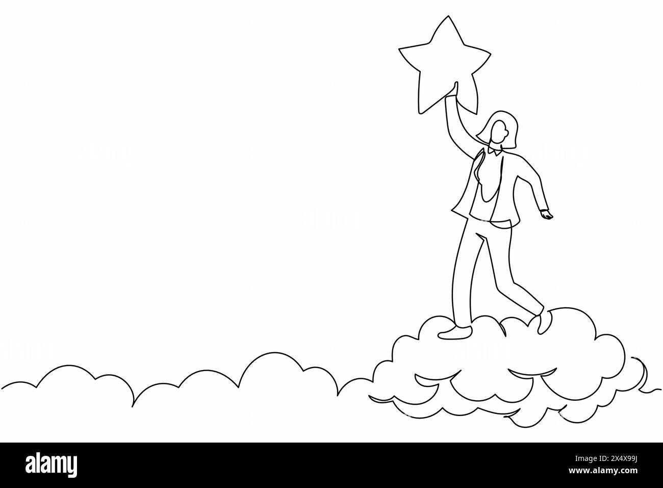 Continuous one line drawing successful businesswoman reaching precious ...