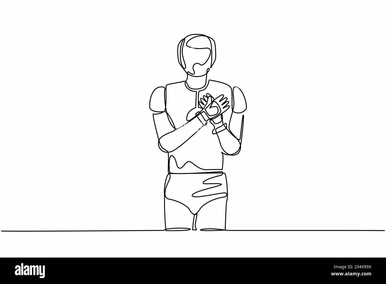 Single continuous line drawing robot standing with keeping hands on ... Single continuous line drawing robot standing with keeping hands on ...