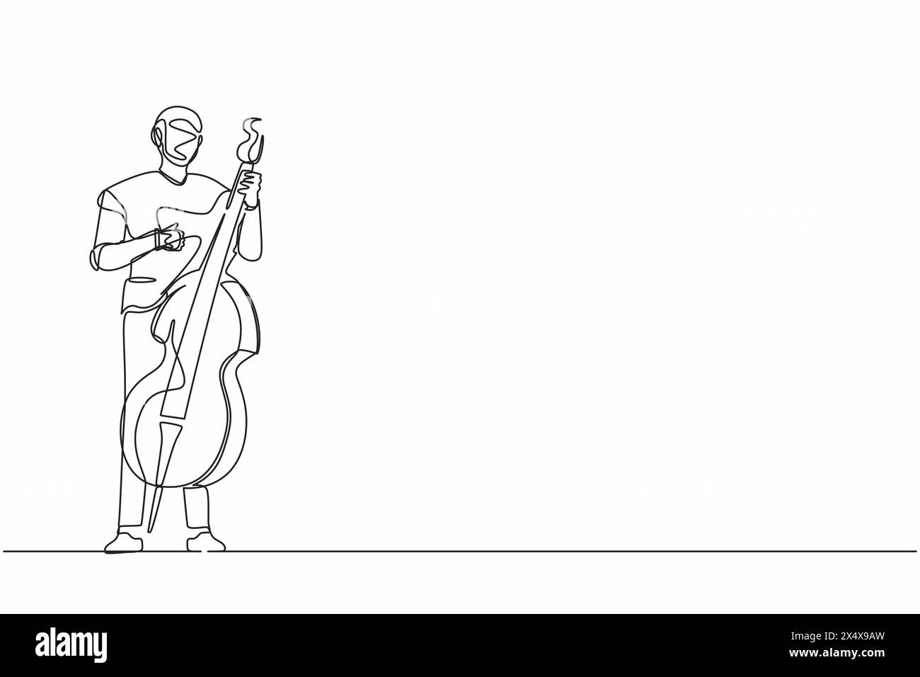 Continuous one line drawing robot musician playing double bass or ... Continuous one line drawing robot musician playing double bass or ...