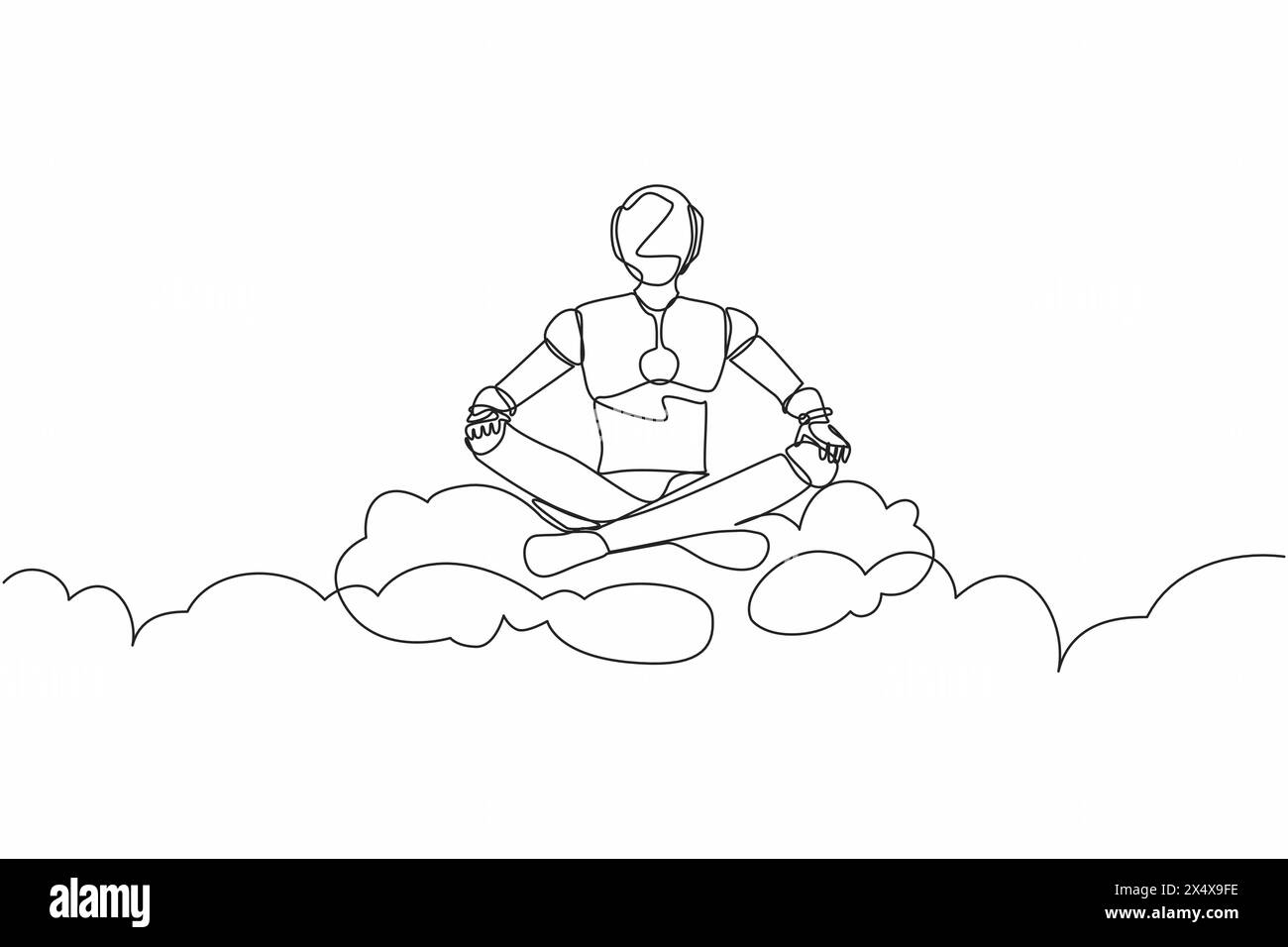 Single one line drawing robot relaxes meditation in lotus position on ...