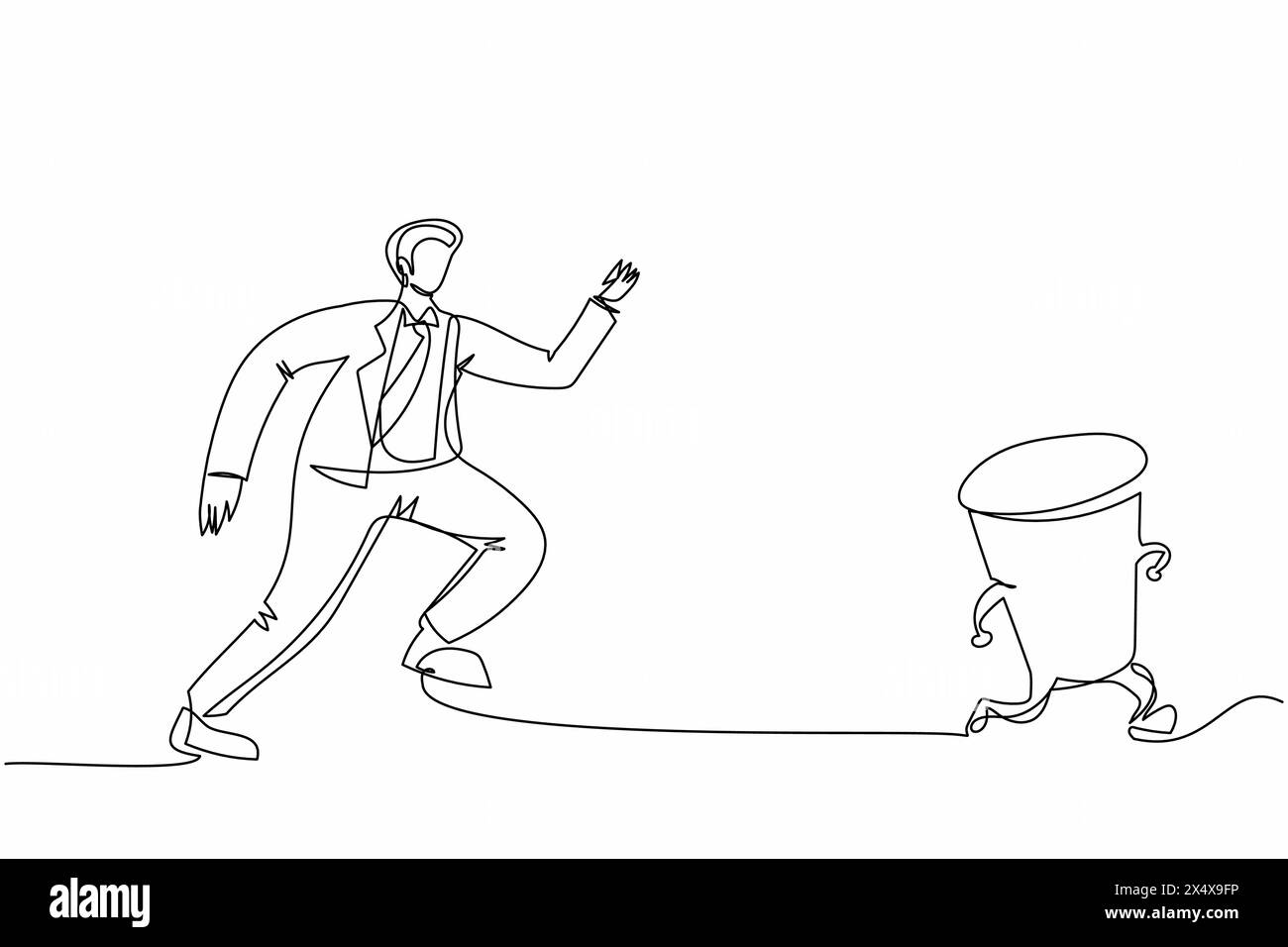 Single continuous line drawing businessman run chasing try to catch ...