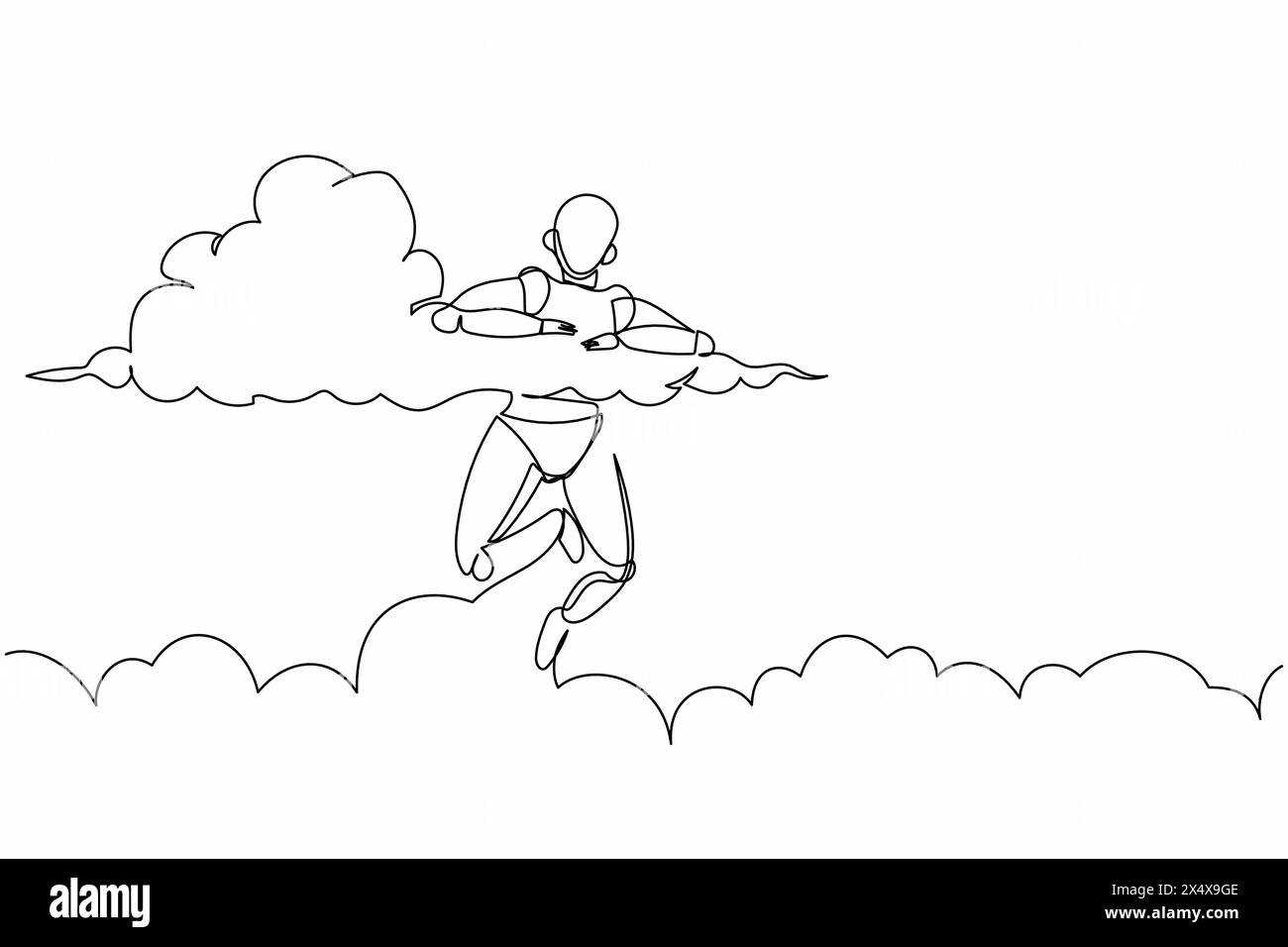 Continuous one line drawing robot hang in clouds. Hoping for success ...