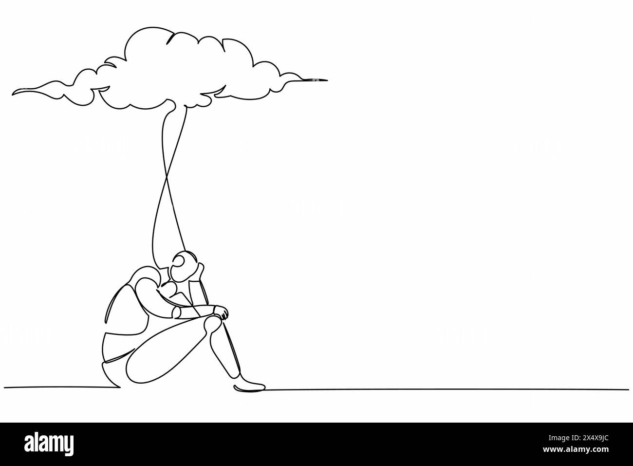 Single continuous line drawing unhappy robot feeling stress and sad ...