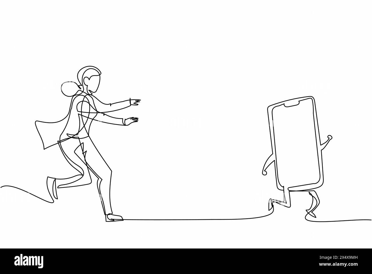Single continuous line drawing businesswoman run chasing try to catch ...