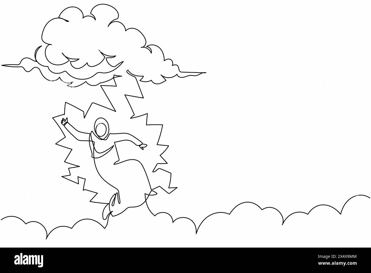 Single continuous line drawing Arab businesswoman struck by lightning ...