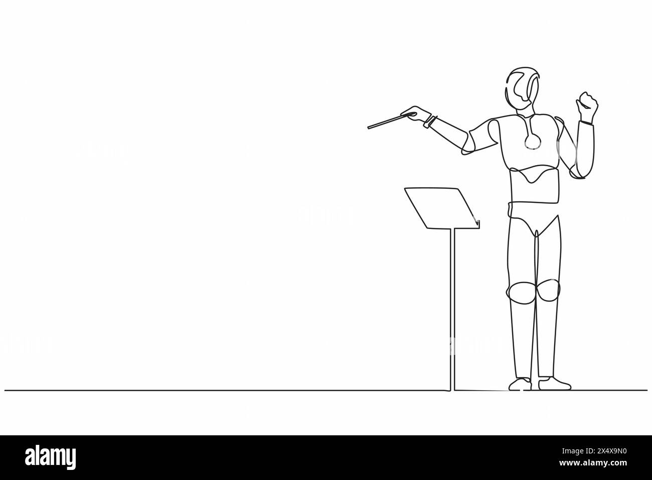 Single continuous line drawing expressive robot conductor directs music ...