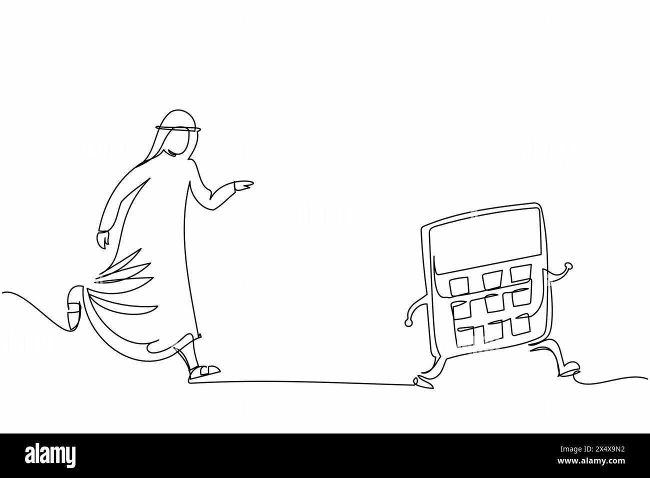 Single one line drawing Arab businessman chasing calculator. Concept of ...