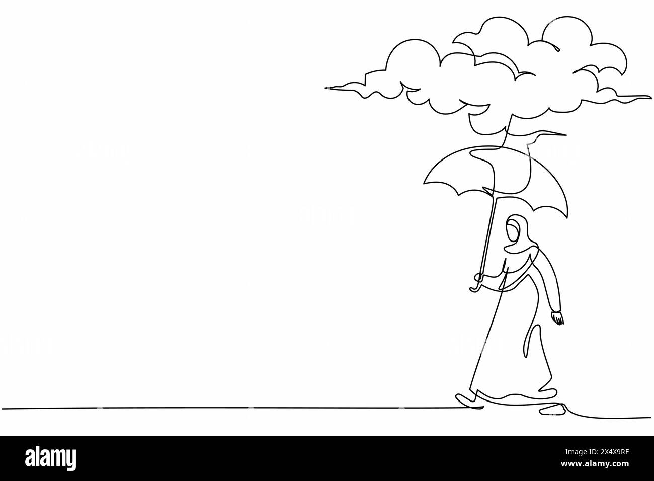 Continuous one line drawing sadness Arabian businesswoman walking with ...