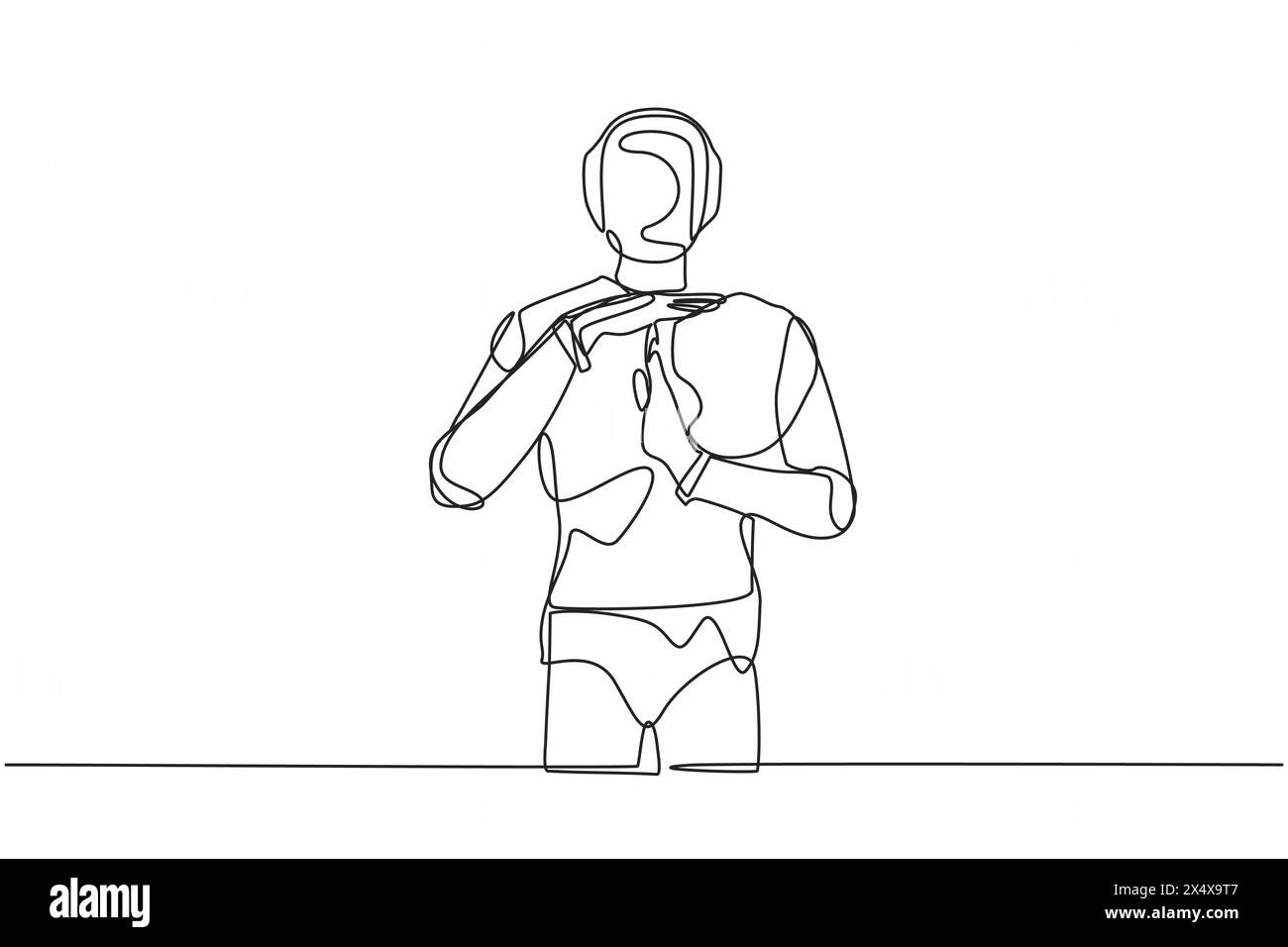 Continuous one line drawing robot standing with time break gesture ... Continuous one line drawing robot standing with time break gesture ...