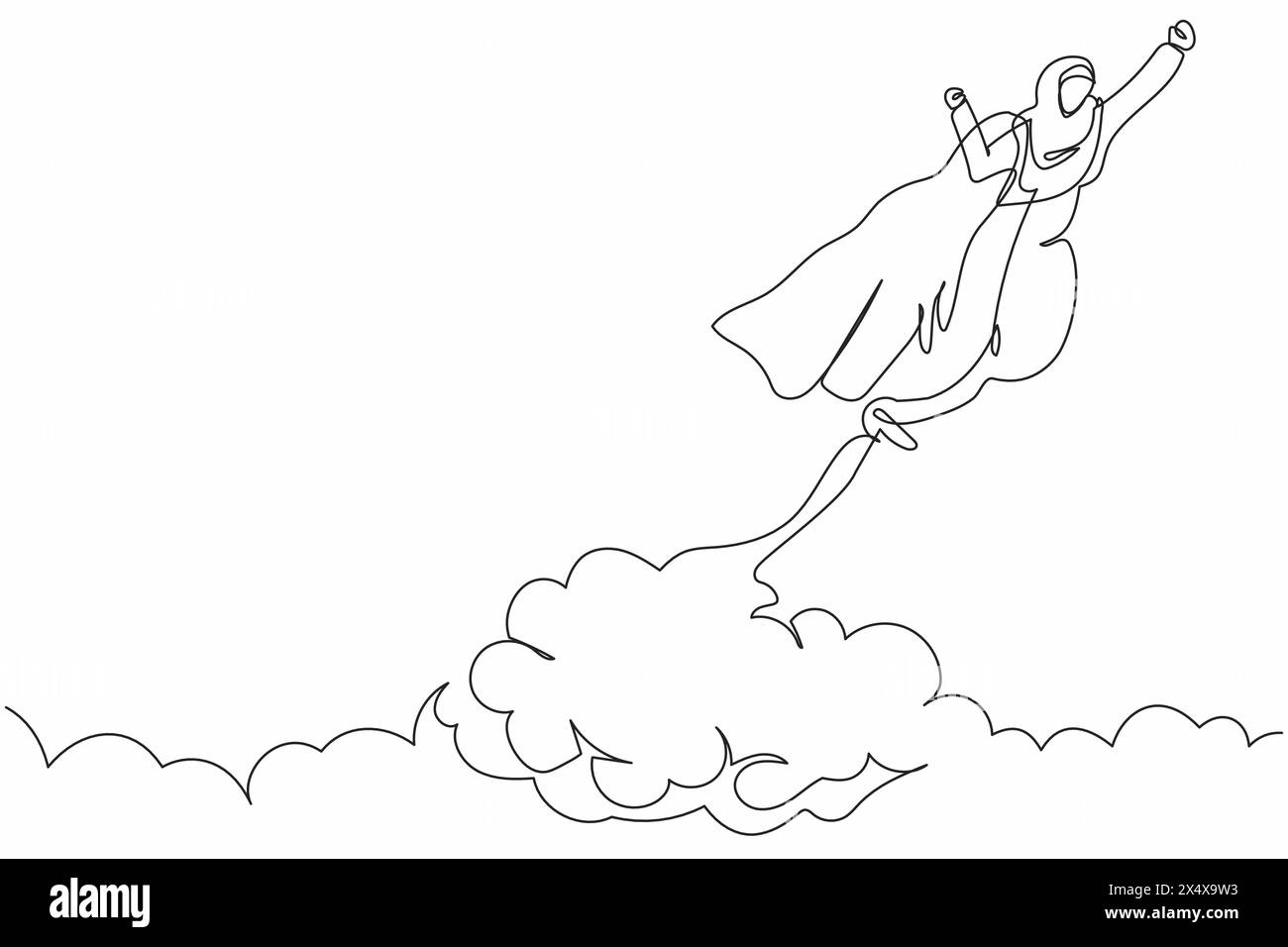 Single continuous line drawing Arabian businesswoman superhero with ...