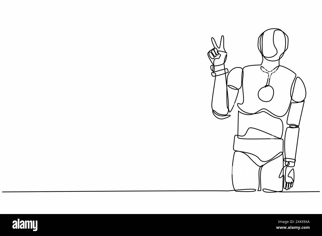 Continuous one line drawing robot standing with v symbol, victory sign ... Continuous one line drawing robot standing with v symbol, victory sign ...