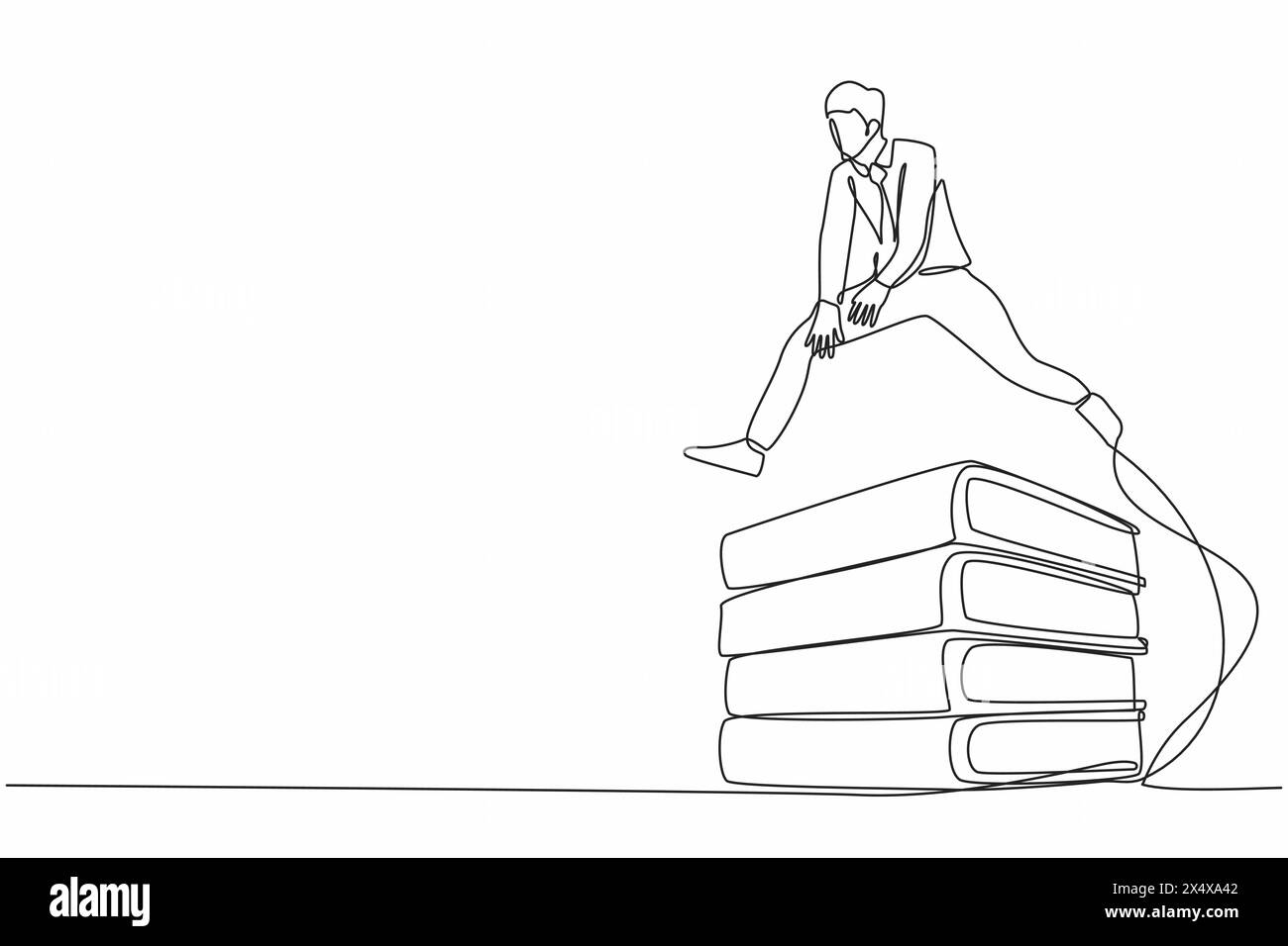 Continuous one line drawing businessman jumping over pile of big ...