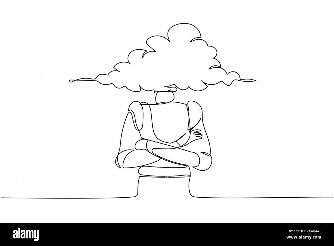 Continuous one line drawing robot with empty head and cloud instead ...