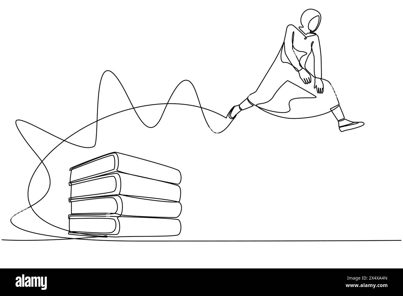 Single one line drawing Arab businesswoman jumping over pile of big ...