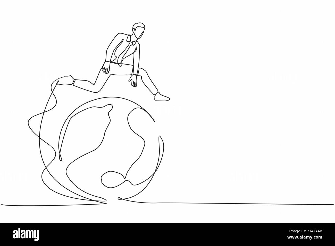 Single continuous line drawing businessman jumping over globe ...