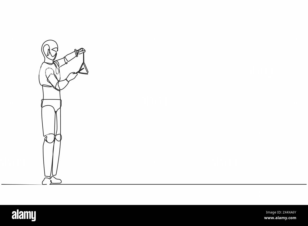 Continuous one line drawing robot musician playing musical triangle on ...