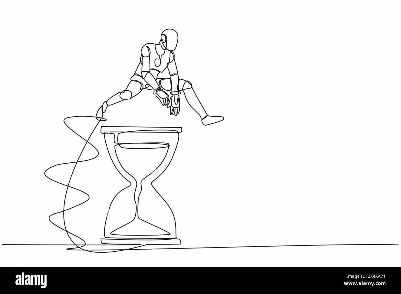 Single continuous line drawing robot jumping over hourglass. Business ...