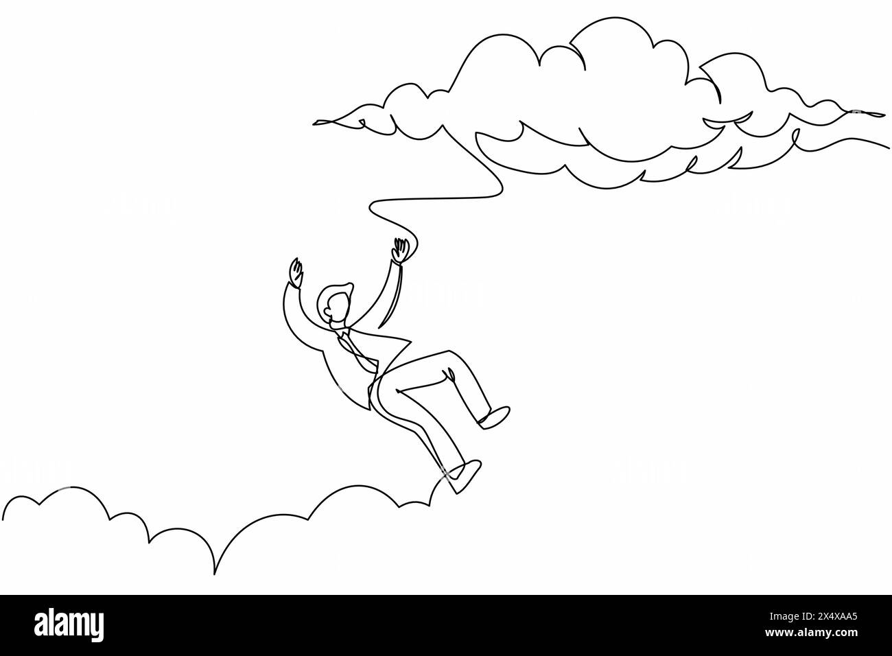 Single one line drawing businessman falling from sky. Failure and ...