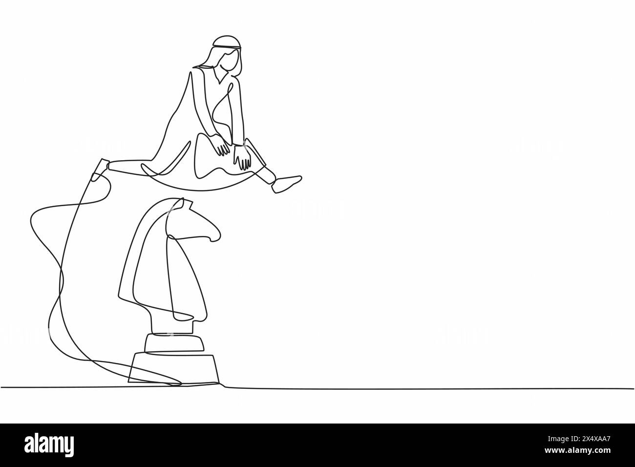 Single continuous line drawing Arab businessman jumping over big chess ...