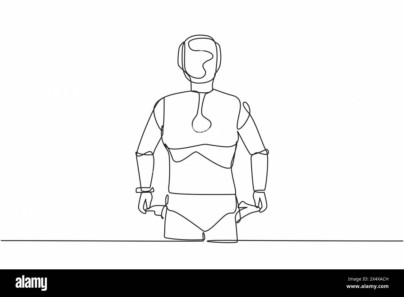 Single continuous line drawing robot standing with pocket turned ...