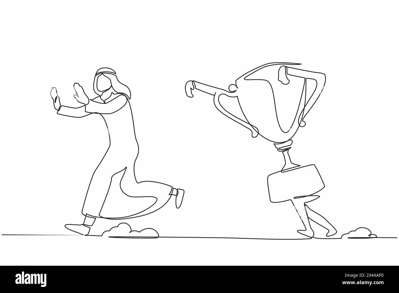 Single one line drawing unhappy Arabian businessman being chased by ...