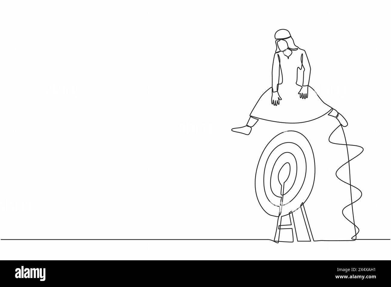 Continuous one line drawing Arab businessman jumping on big archery ...