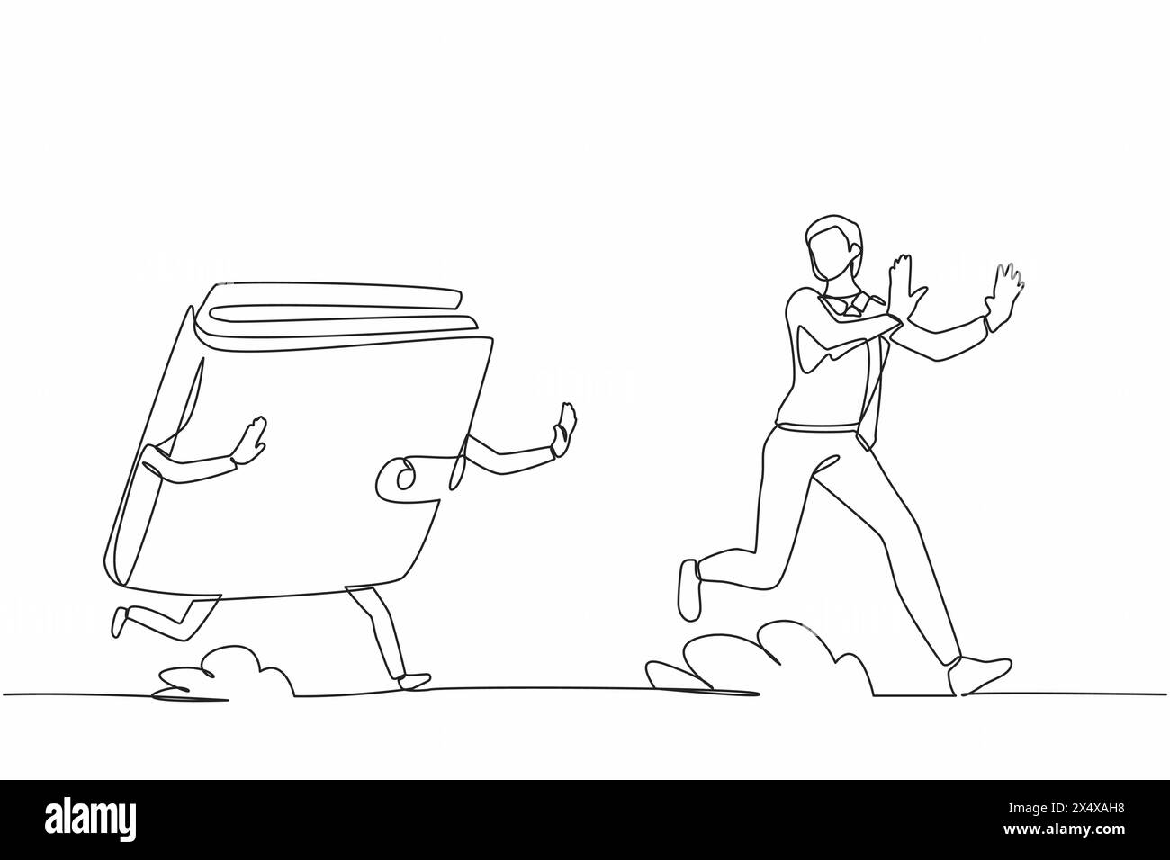 Continuous one line drawing stressed businessman being chased by wallet ...