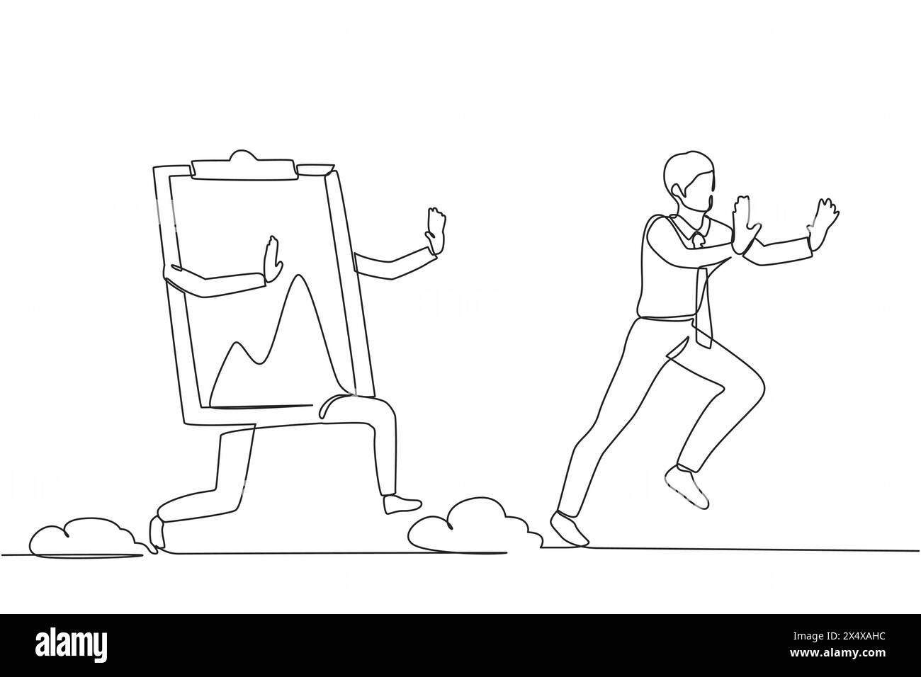 Continuous one line drawing stressed businessman being chased by ...