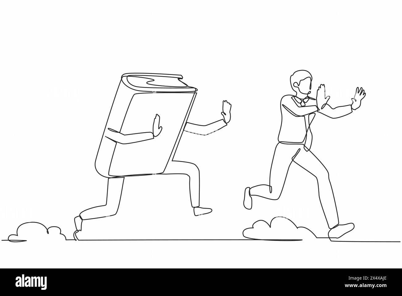 Single one line drawing stressed businessman being chased by book ...