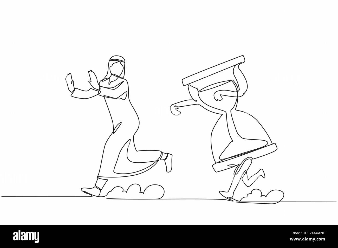 Single continuous line drawing unhappy Arab businessman being chased by ...