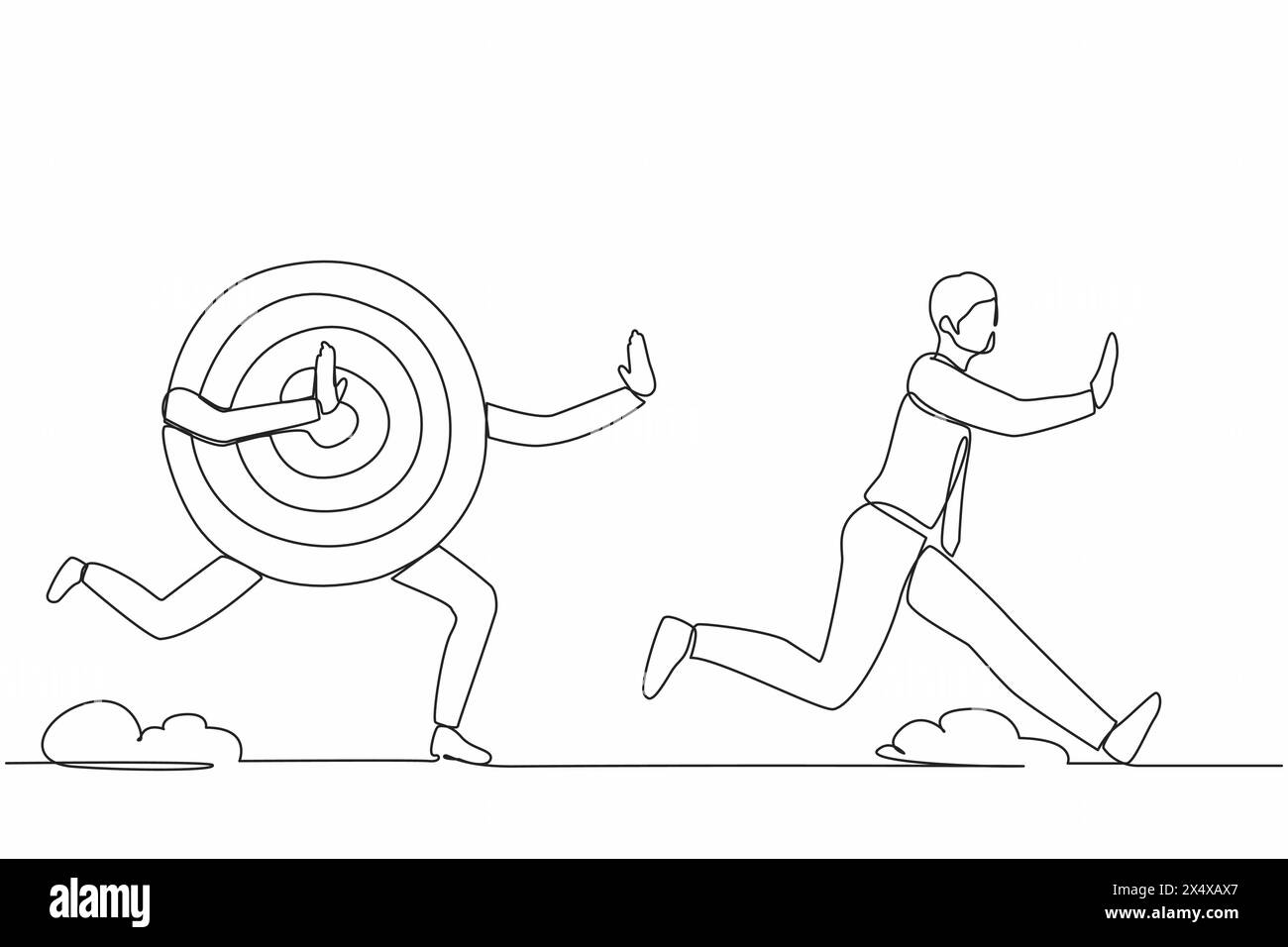 Single continuous line drawing stressed businessman being chased by ...