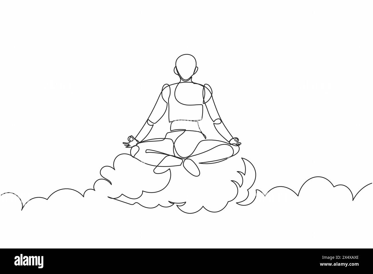 Single continuous line drawing robot meditates and resting in yoga ...