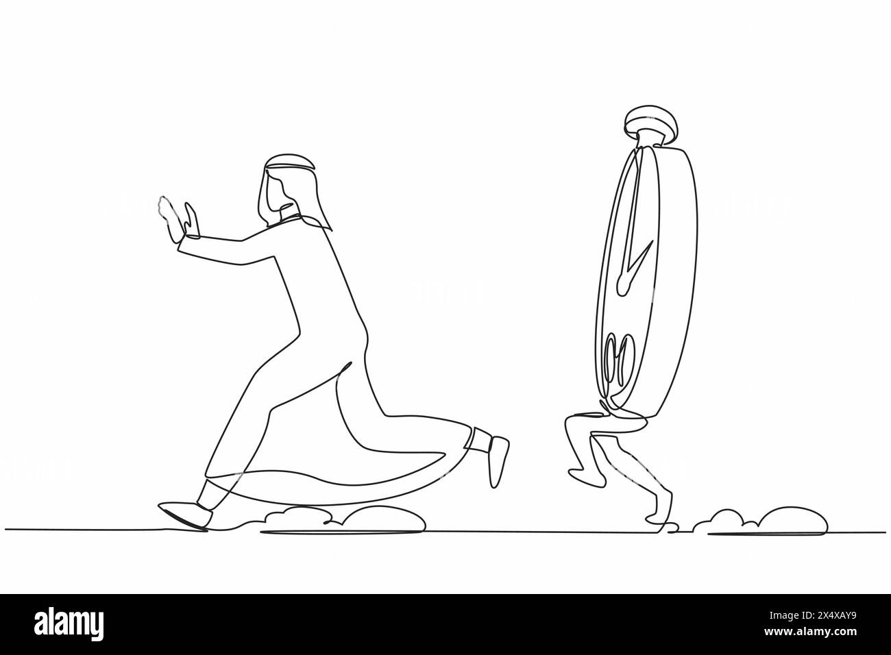 Continuous one line drawing unhappy Arab businessman being chased by ...