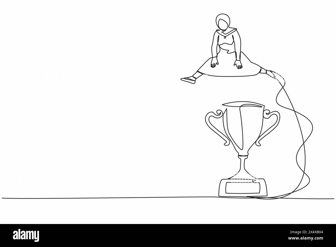 Continuous one line drawing Arabian businesswoman jumping over big ...
