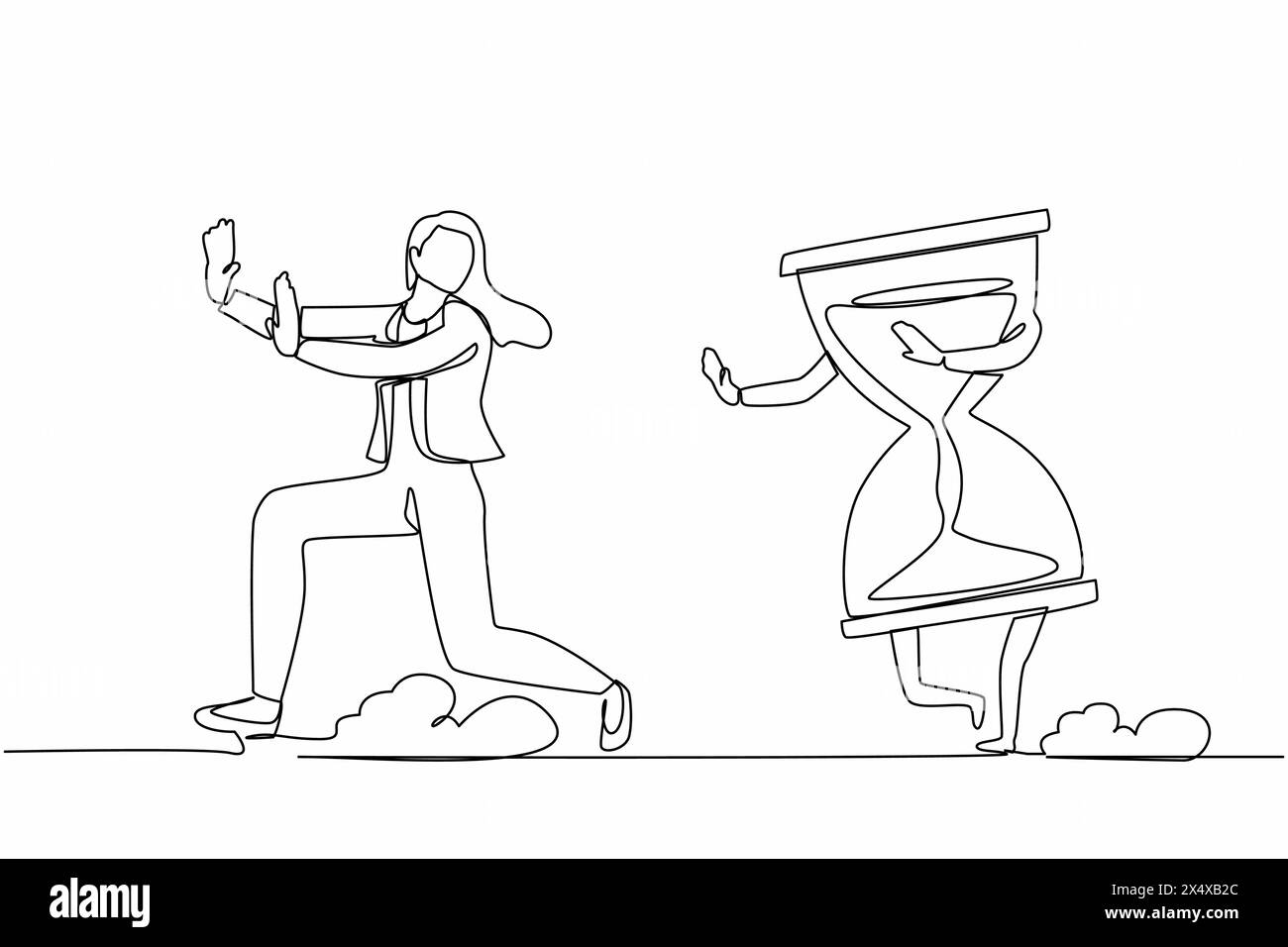 Single continuous line drawing scared businesswoman being chased by ...