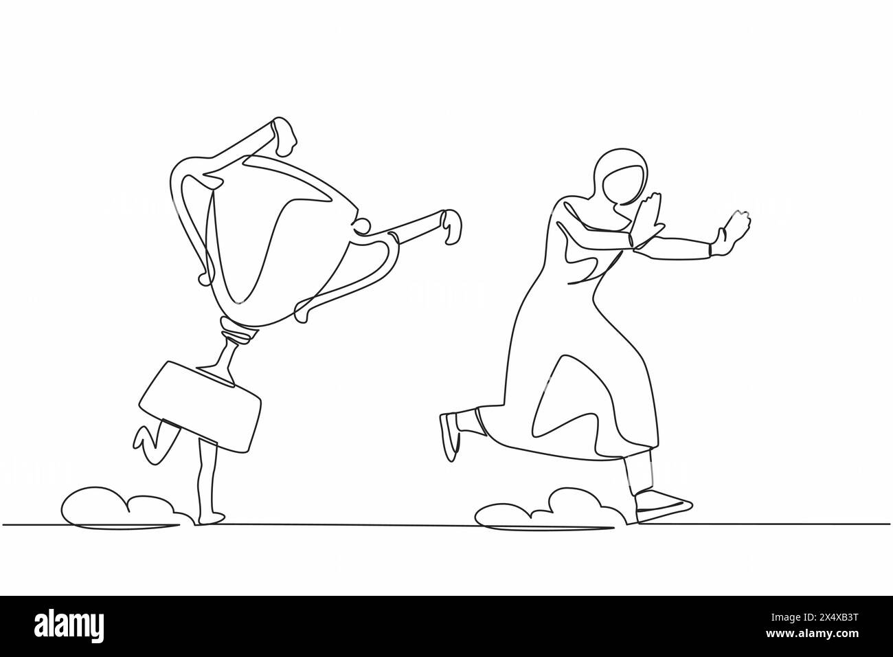 Single continuous line drawing fright Arab businesswoman being chased ...